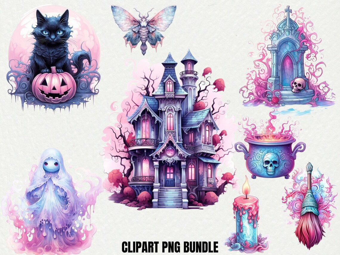 Pastel Halloween Clipart | Pastelloween PNG | Watercolor Witch ...