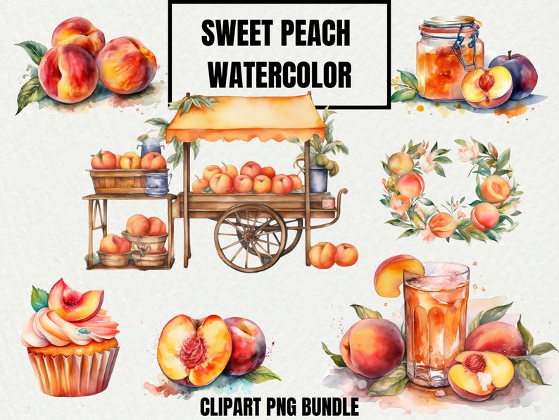 Watercolor Peaches Clipart Bundle | Digital PNG Sweet Peach Fruit ...