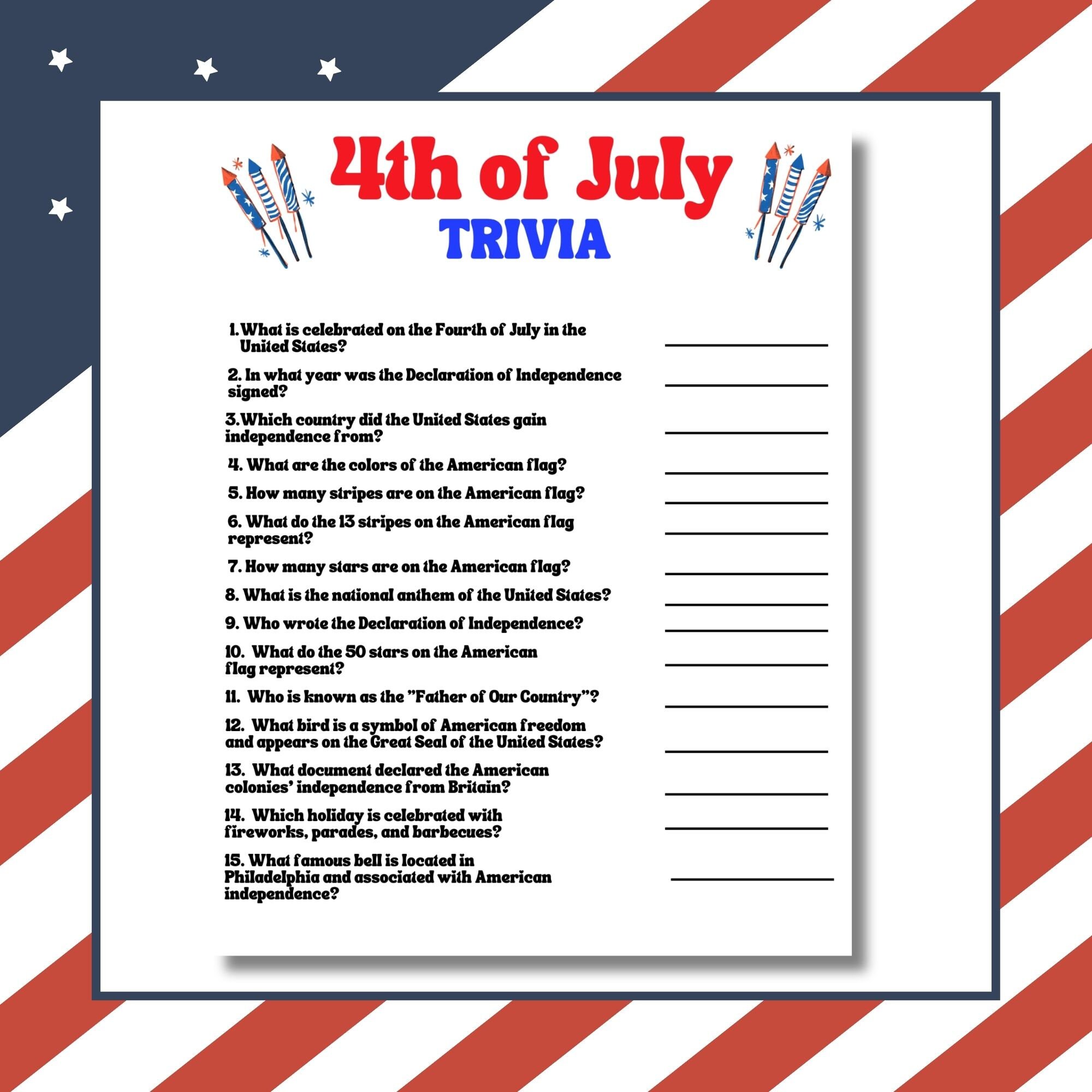 Fourth of July Printable Trivia Family Games | Printable Kids ...