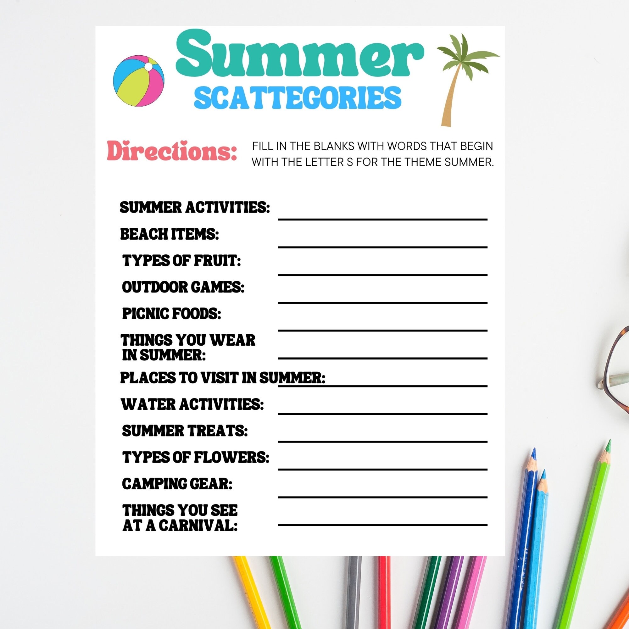 Summer Scattegories Games | Printable Kids Activities | Summer Family ...