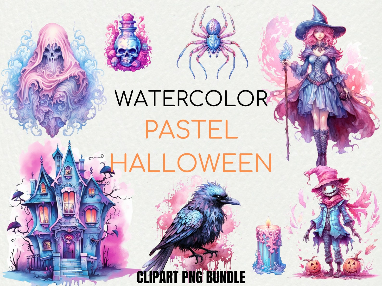 Pastel Halloween Clipart | Pastelloween PNG | Watercolor Witch ...
