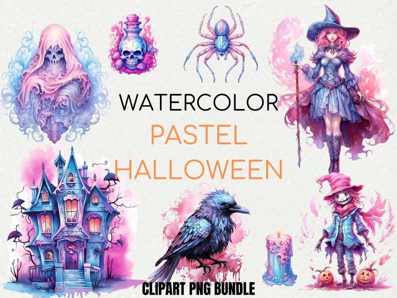 Pastel Halloween Clipart | Pastelloween PNG | Watercolor Witch ...