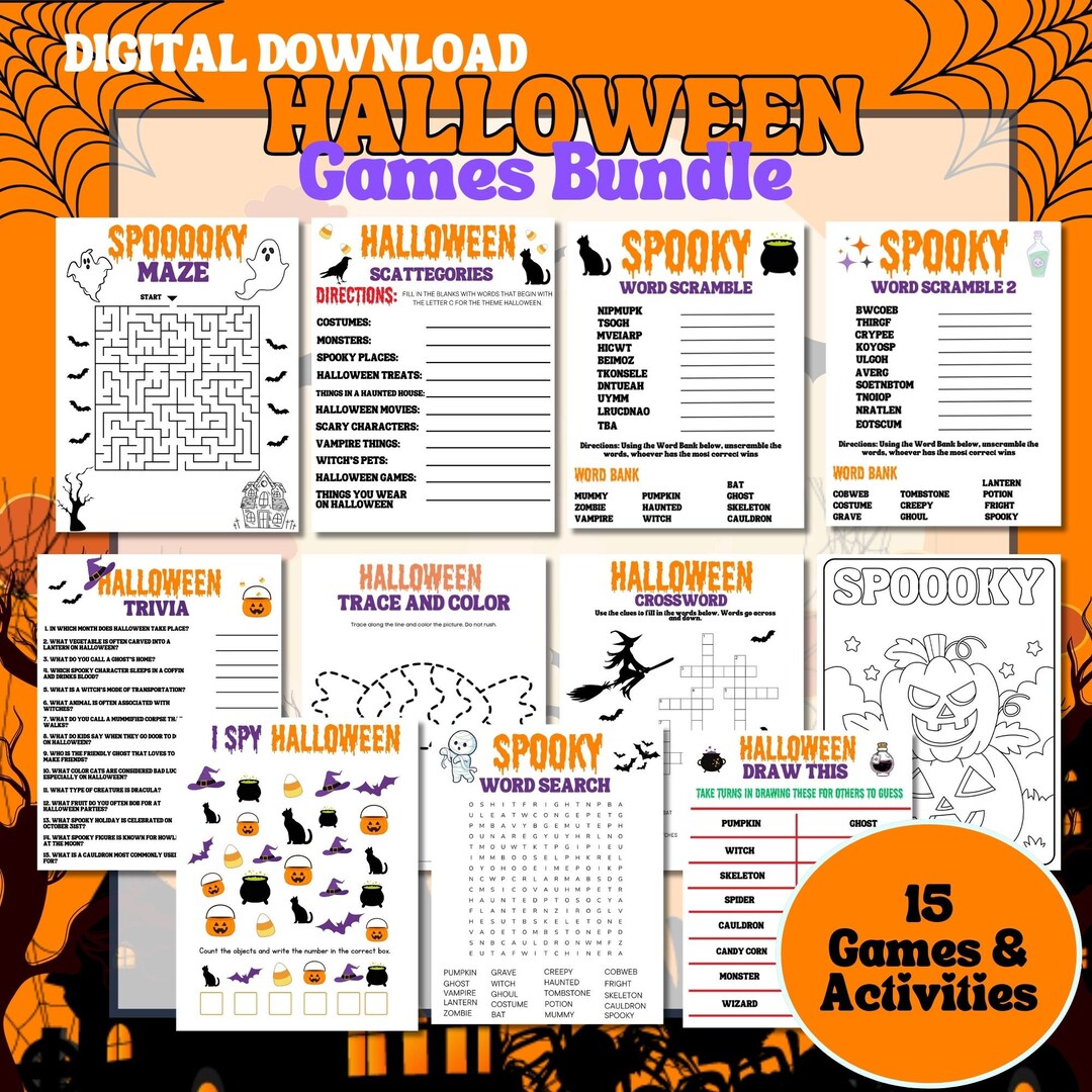 Printable Kids Halloween Games Bundle | 15 Printable Kids Activities ...
