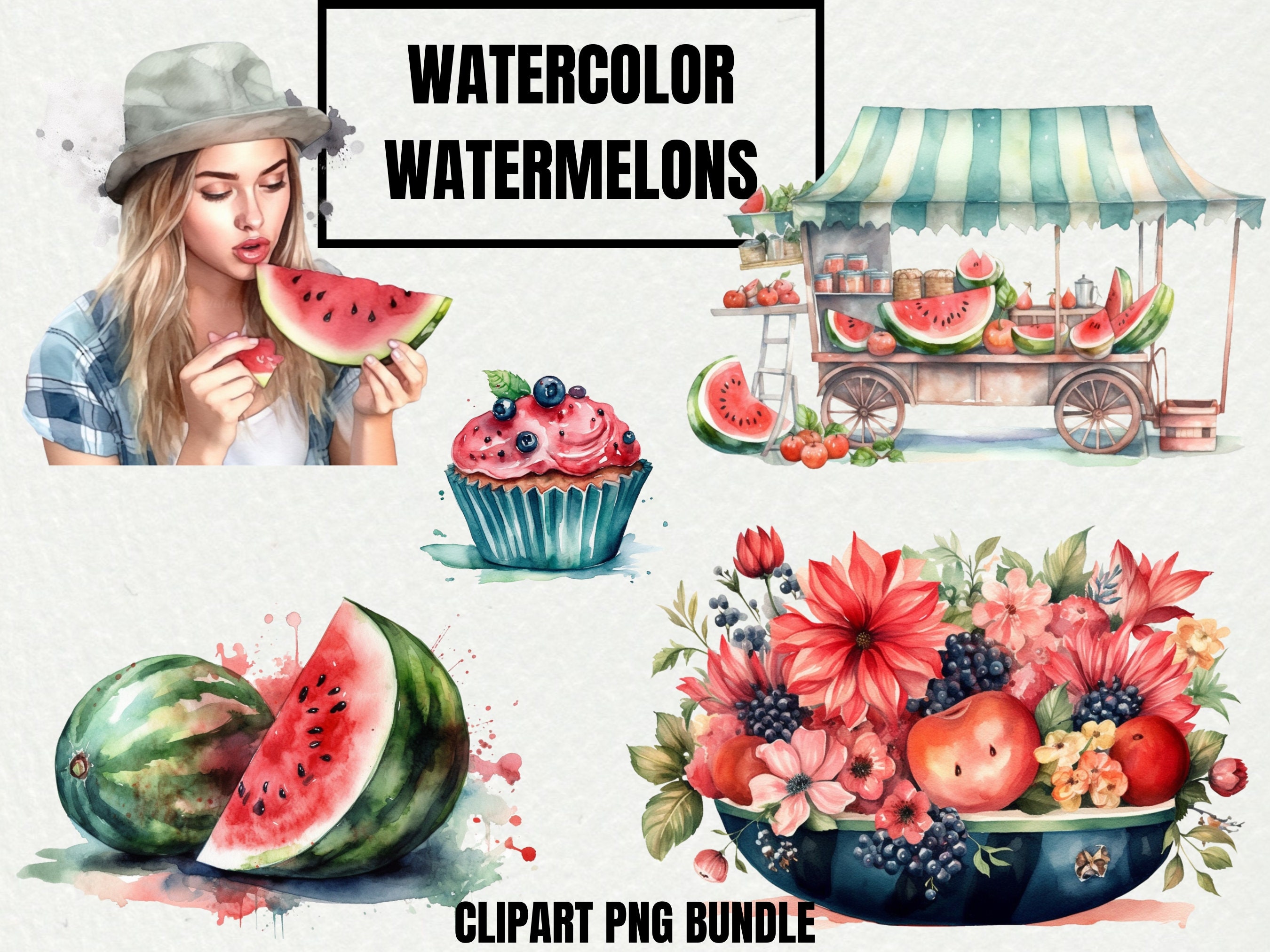 Watercolor Watermelon Clipart Bundle Watermelons Digital PNG Summer ...
