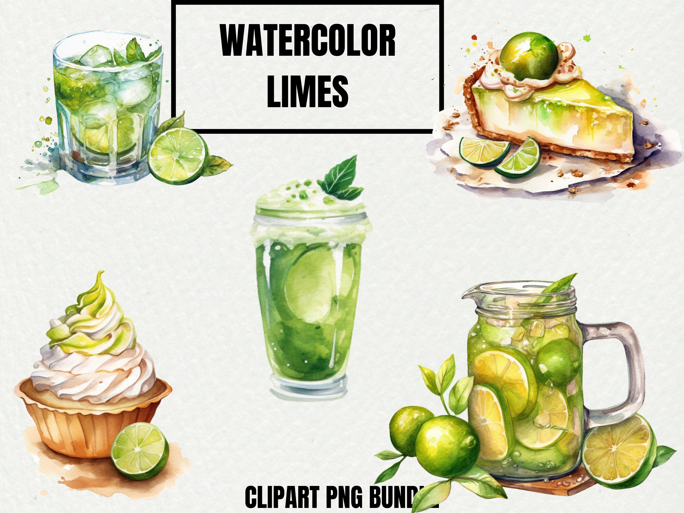Watercolor Lime Clipart Bundle | Key Lime Pie Digital PNG | Lime Citrus ...