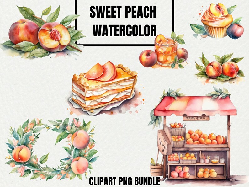 Watercolor Peaches Clipart Bundle | Digital PNG Sweet Peach Fruit ...