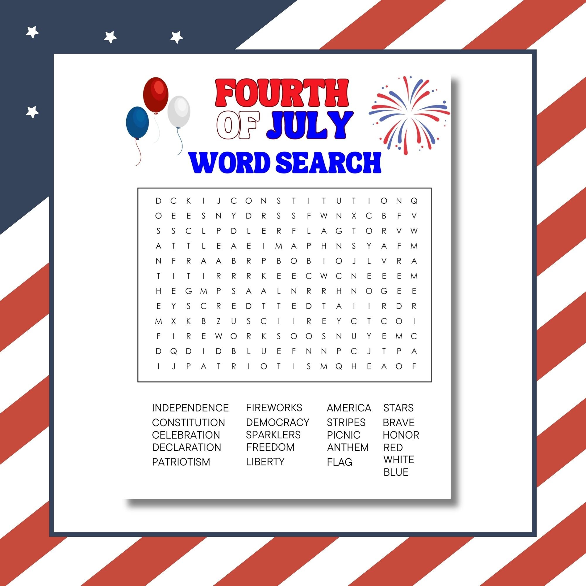 Fourth of July Printable Word Search Family Games | Printable Kids ...