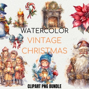 Watercolor Vintage Christmas Clipart | Painted Christmas Illustrations ...