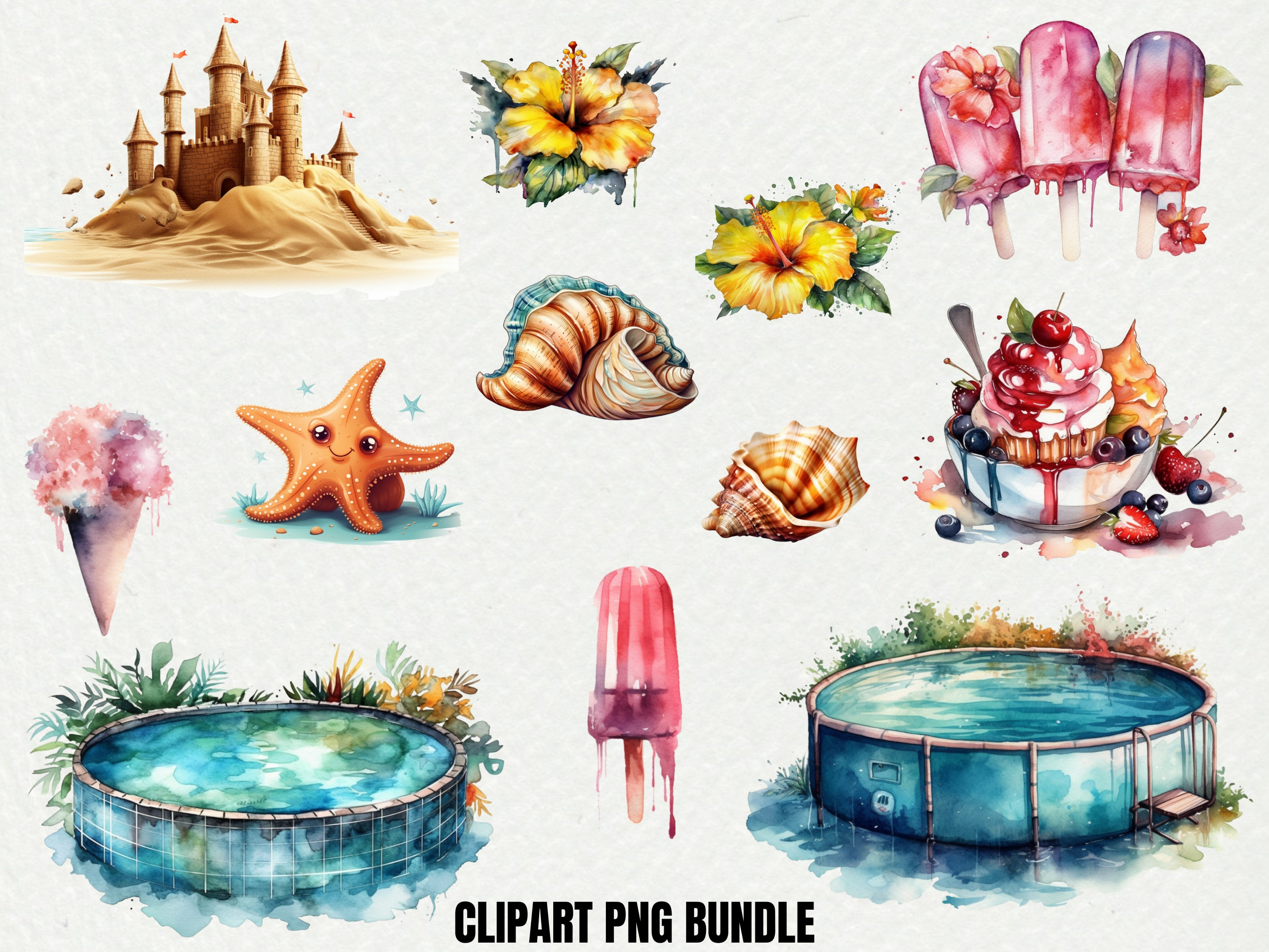 Watercolor Summer Party Clipart | Pool Beach Party | Summer Vacation ...