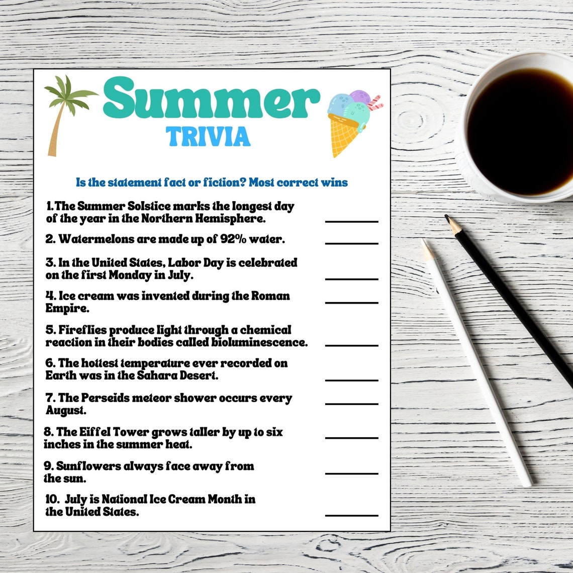 Summer Trivia Quiz Game | Printable Kids Activities | Summer Family ...