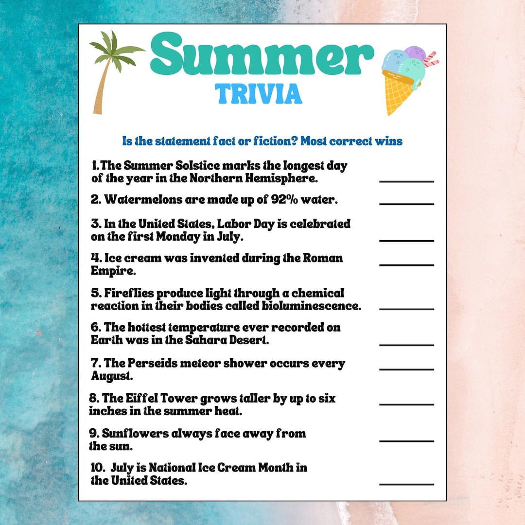 Summer Trivia Quiz Game | Printable Kids Activities | Summer Family ...