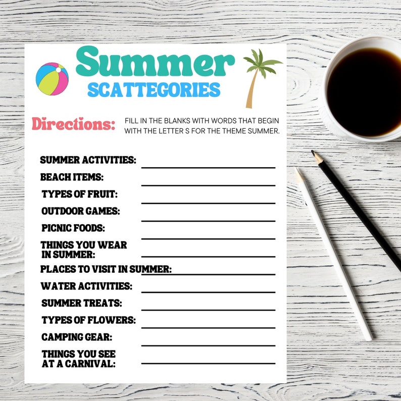 Summer Scattegories Games | Printable Kids Activities | Summer Family ...