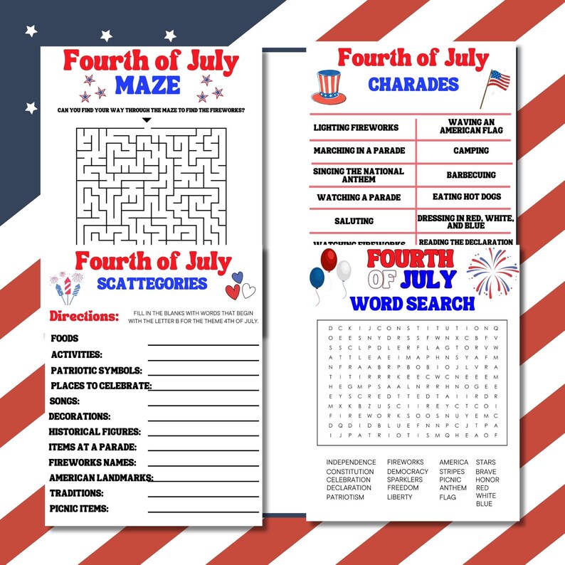 Fourth of July Printable Games Bundle | 10 Printable Kids Activities ...