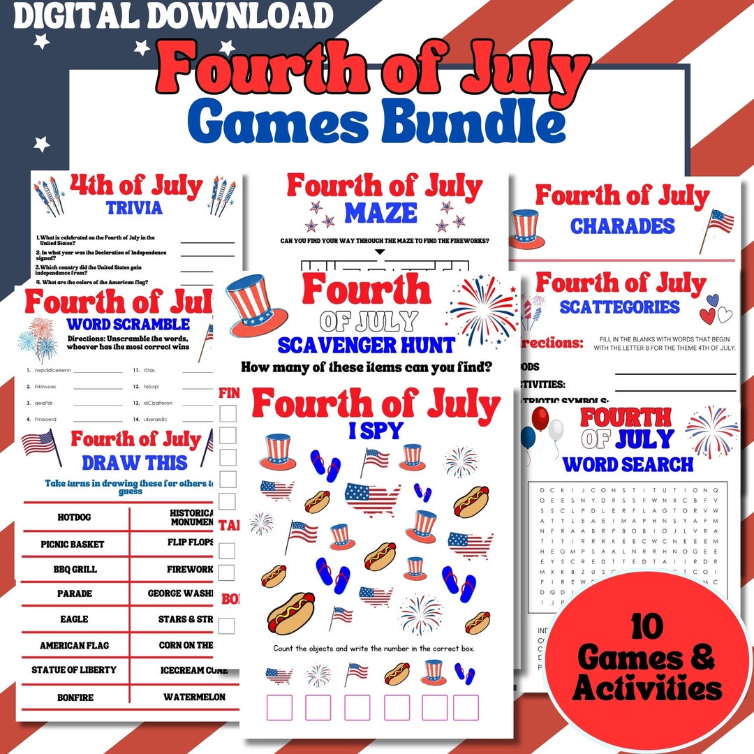 Fourth of July Printable Games Bundle | 10 Printable Kids Activities ...
