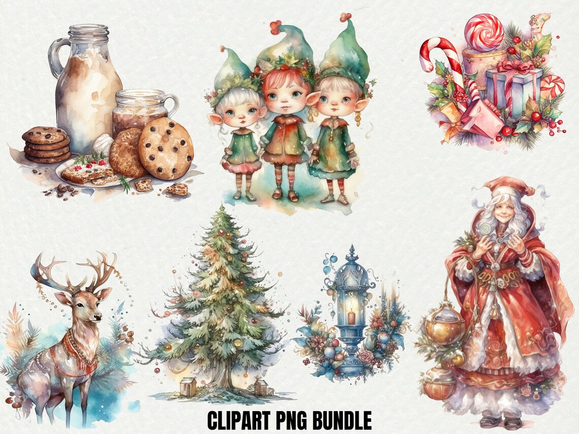Watercolor Vintage Christmas Clipart Painted Christmas Illustrations ...