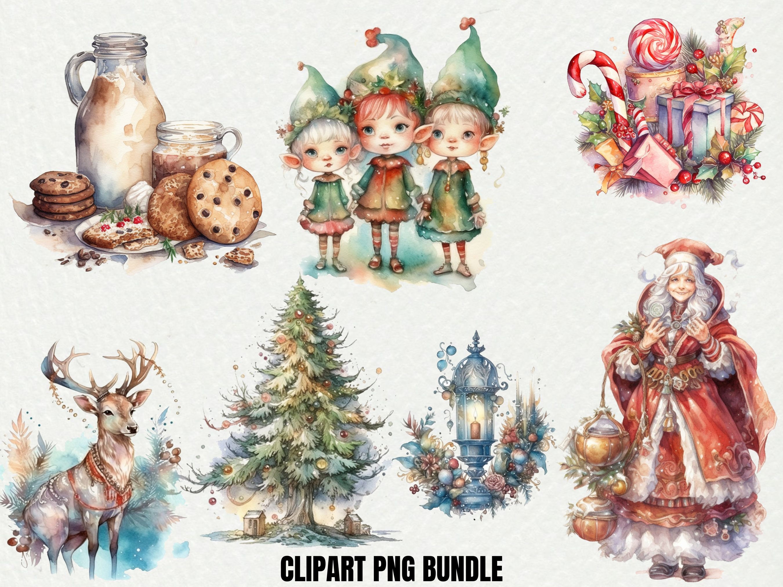 Watercolor Vintage Christmas Clipart | Painted Christmas Illustrations ...