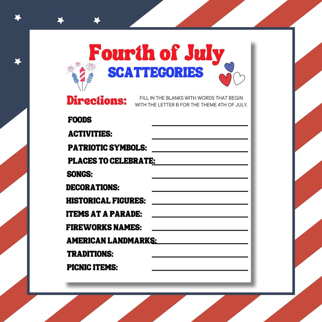 Fourth of July Printable Scattegories Family Games | Printable Kids ...