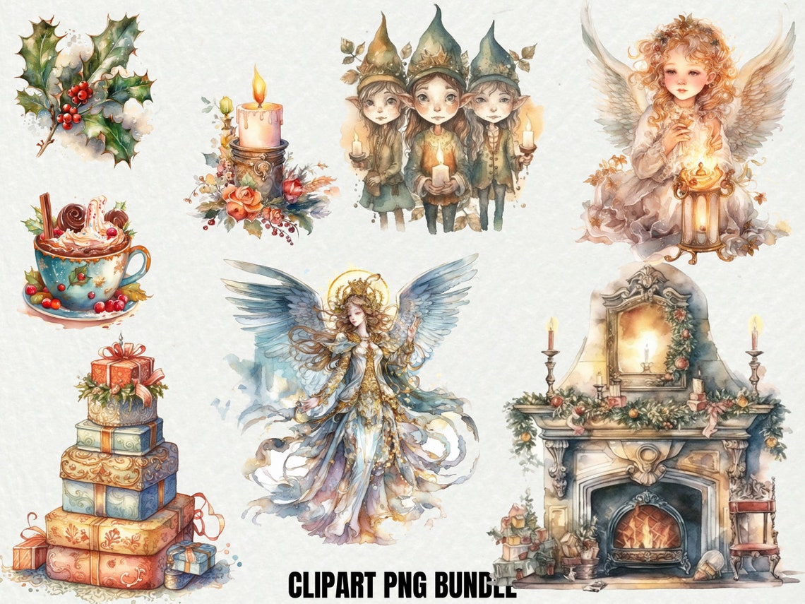 Watercolor Vintage Christmas Clipart Painted Christmas Illustrations ...