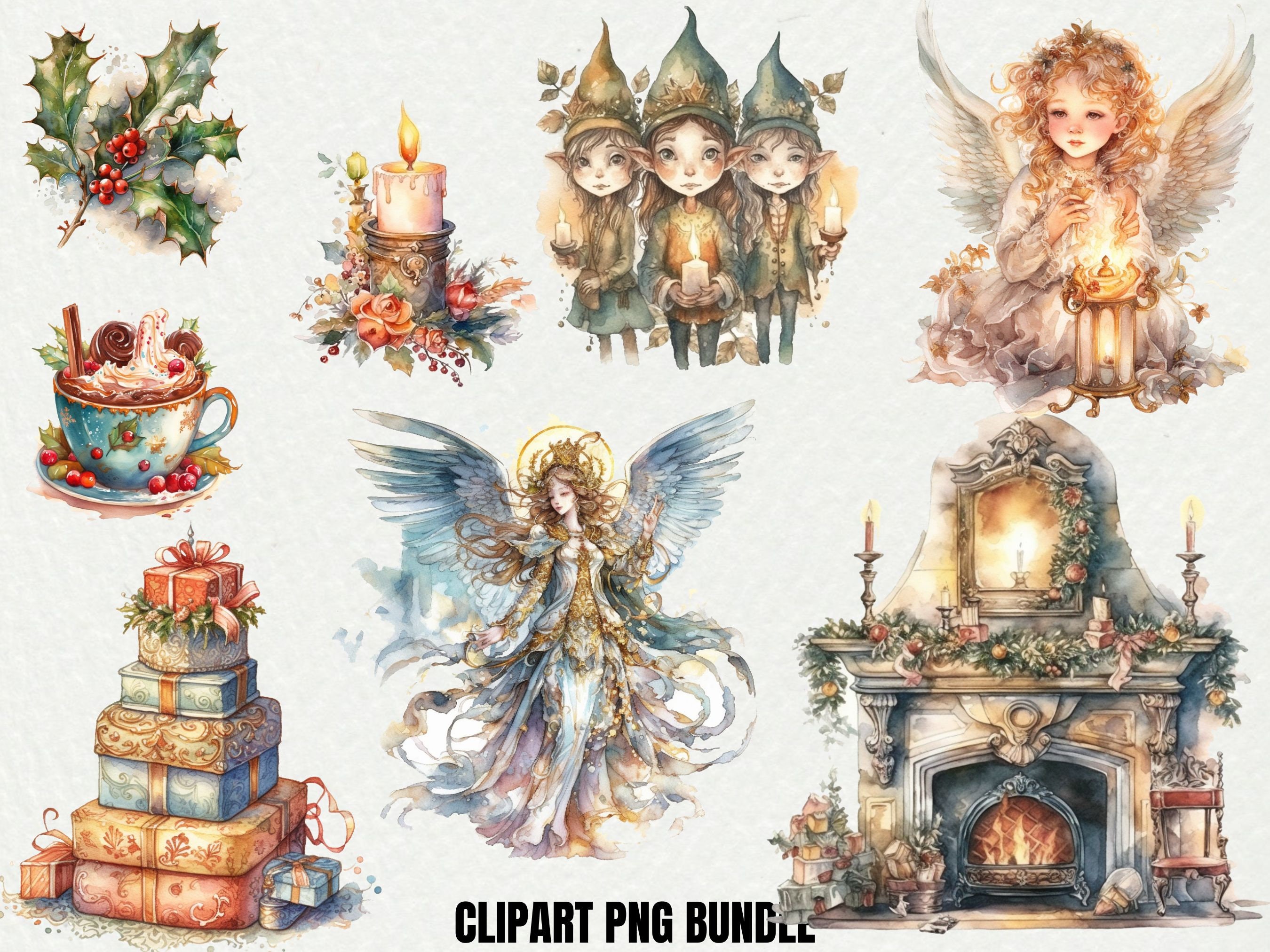 Watercolor Vintage Christmas Clipart Painted Christmas Illustrations ...