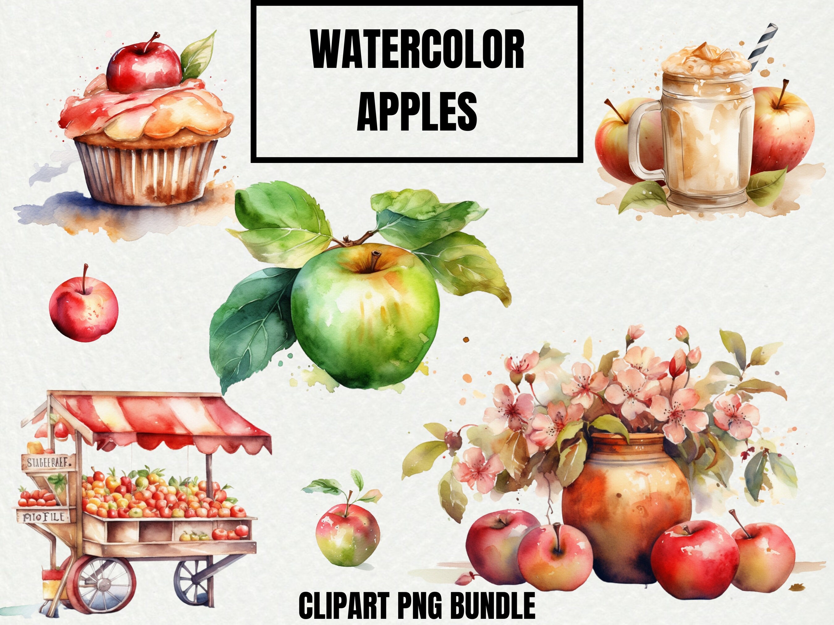 Watercolor Apples Clipart Bundle | Apple Harvest Digital PNG | Red ...