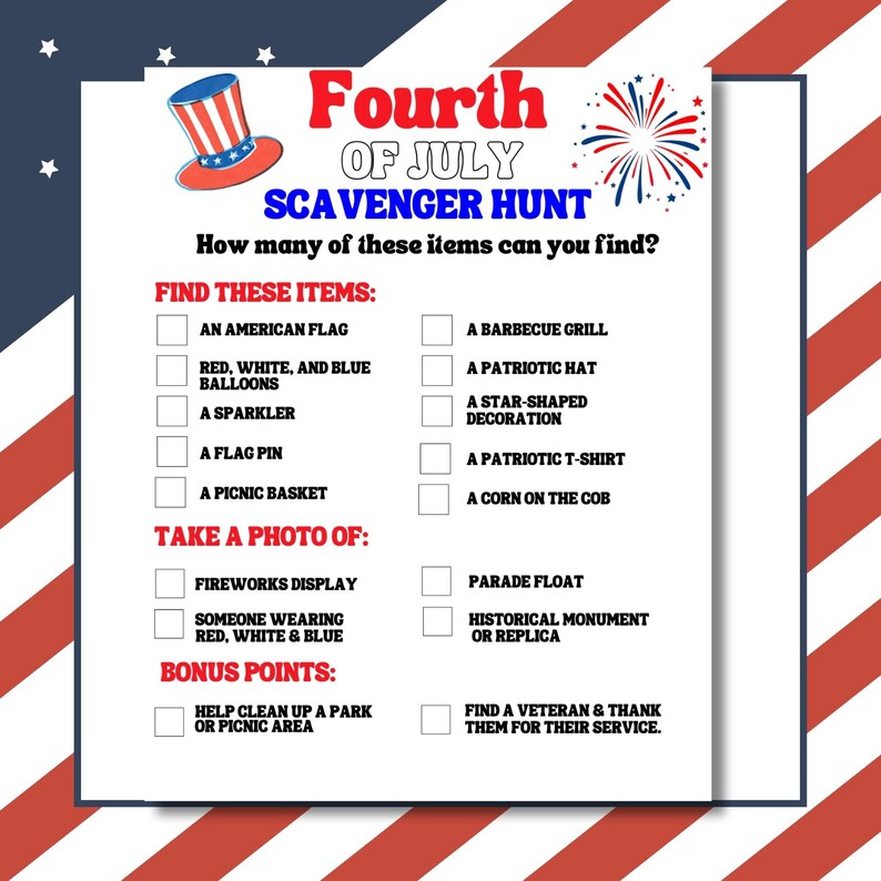 Fourth of July Printable Scavenger Hunt Family Games | Printable Kids ...