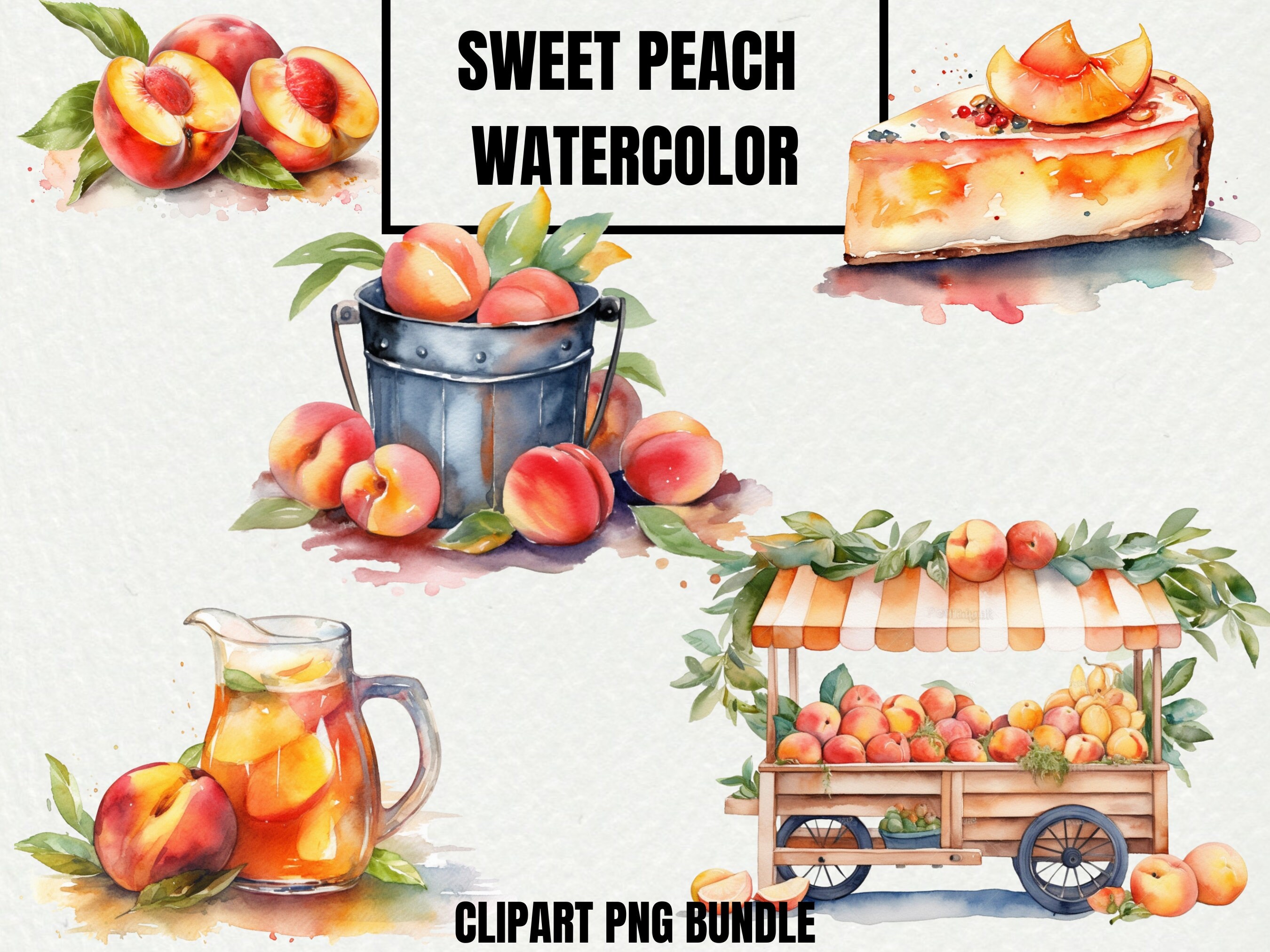 Watercolor Peaches Clipart Bundle | Digital PNG Sweet Peach Fruit ...