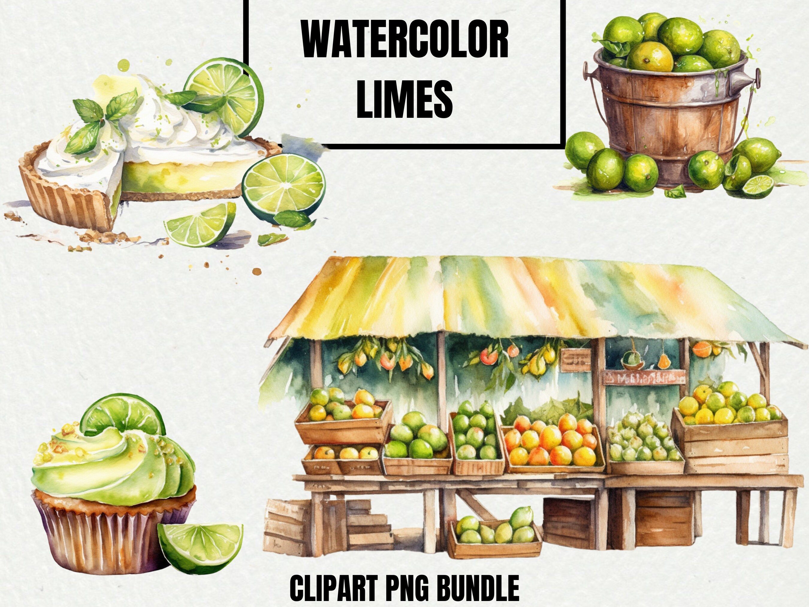 Watercolor Lime Clipart Bundle Key Lime Pie Digital PNG Lime Citrus ...