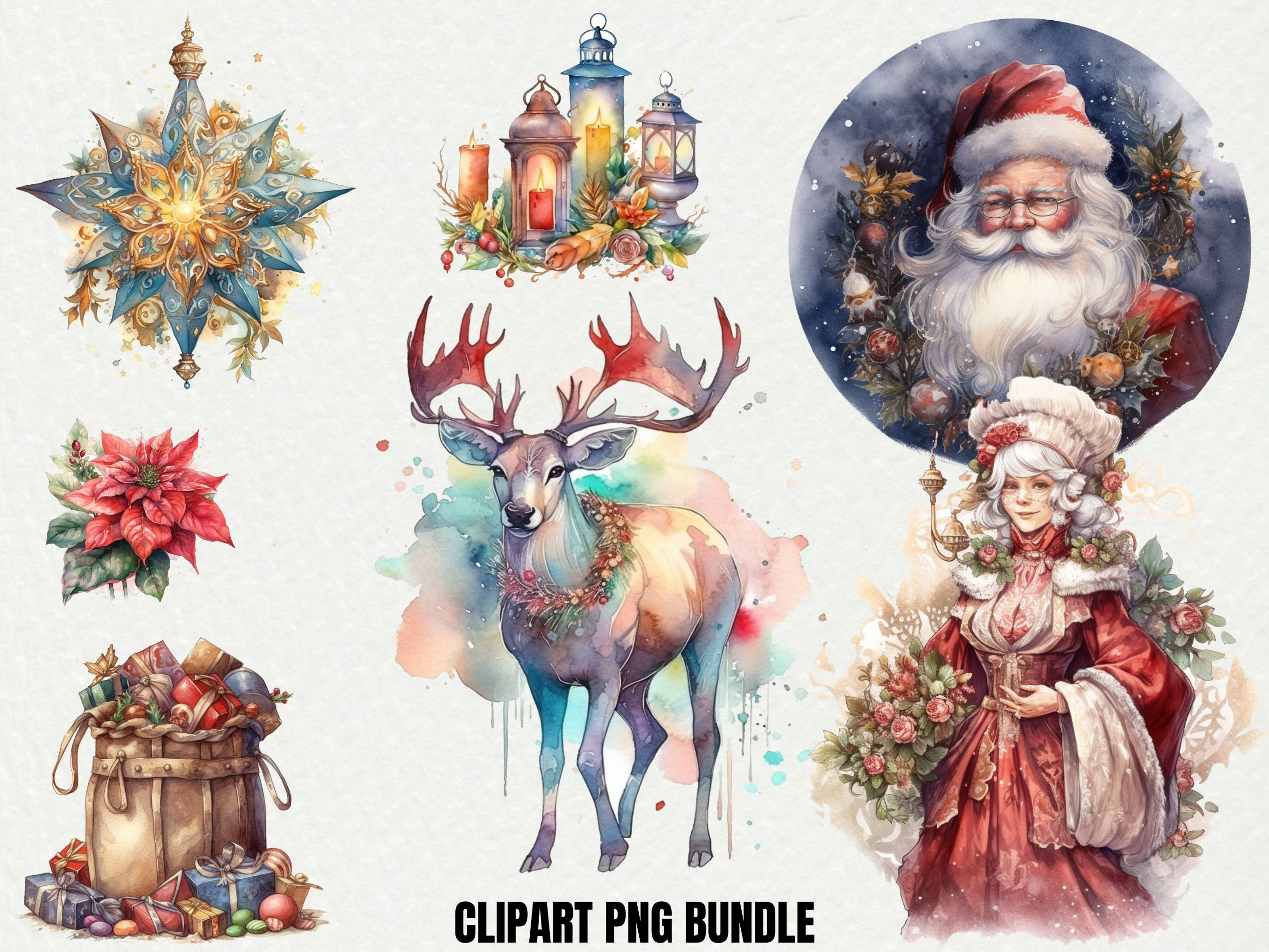 Watercolor Vintage Christmas Clipart | Painted Christmas Illustrations ...