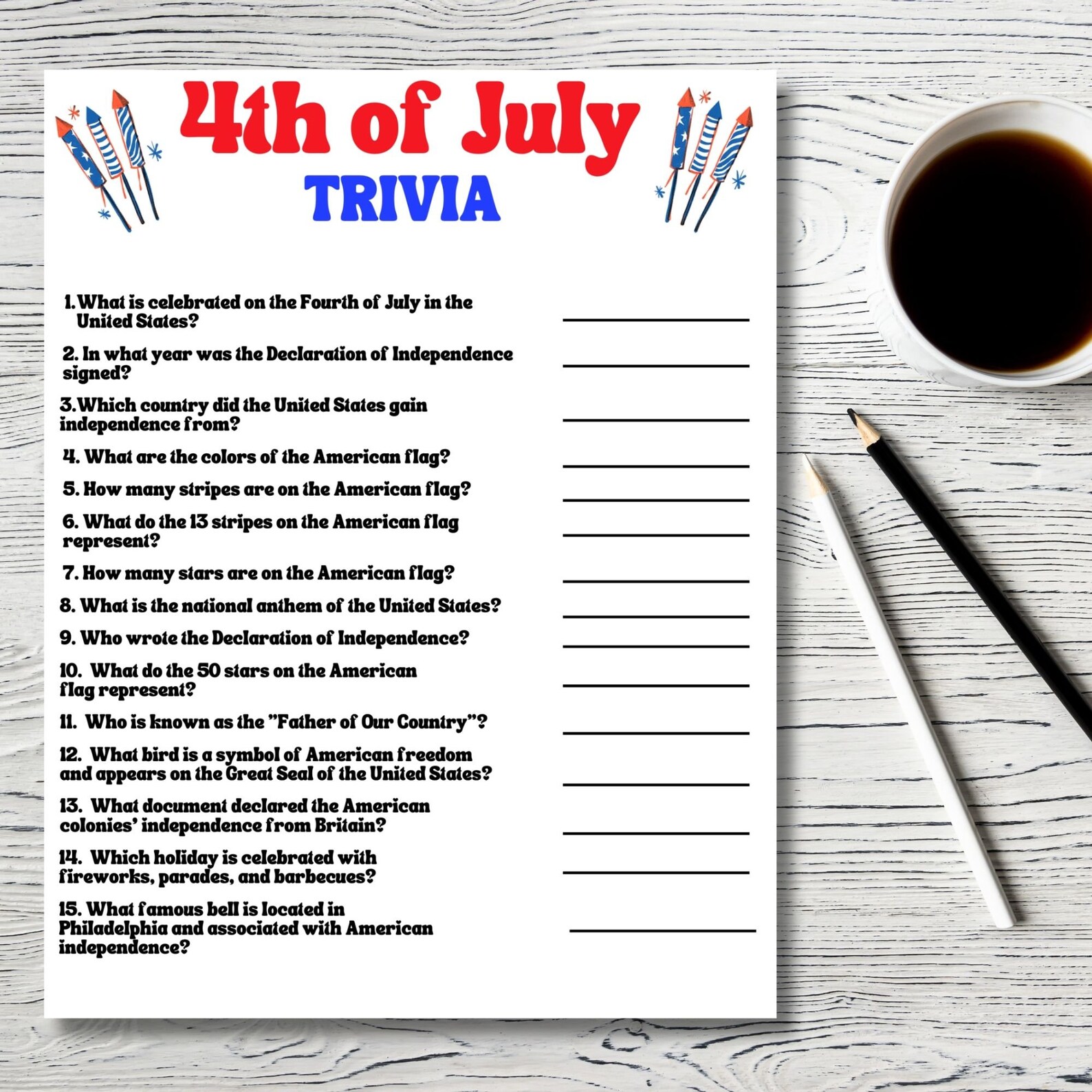 Fourth of July Printable Trivia Family Games | Printable Kids ...