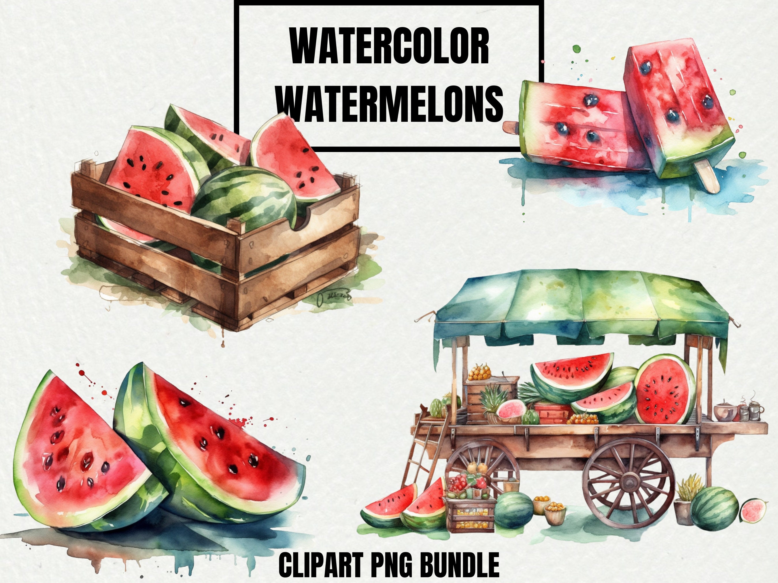 Watercolor Watermelon Clipart Bundle Watermelons Digital PNG Summer ...