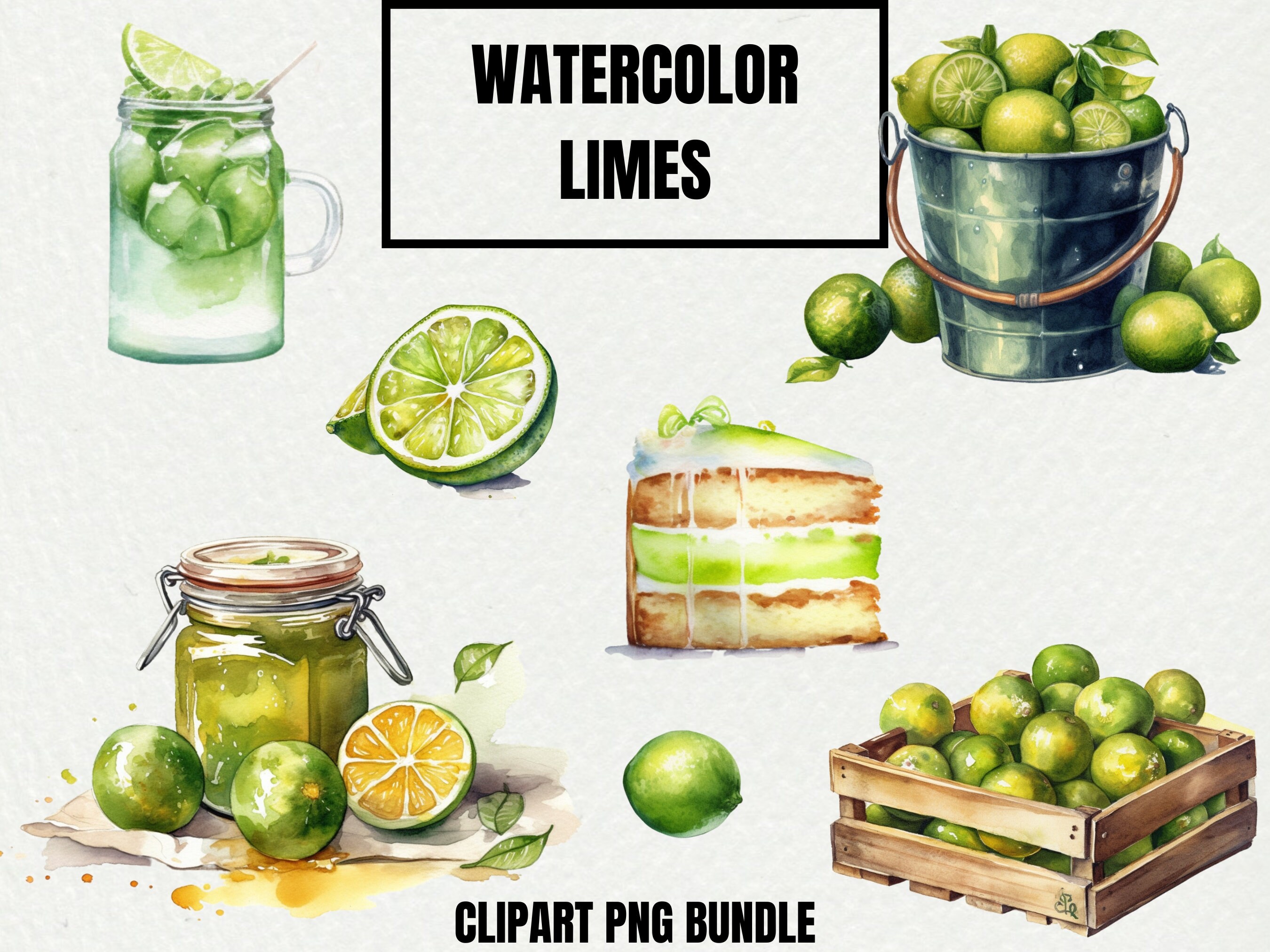 Watercolor Lime Clipart Bundle | Key Lime Pie Digital PNG | Lime Citrus ...