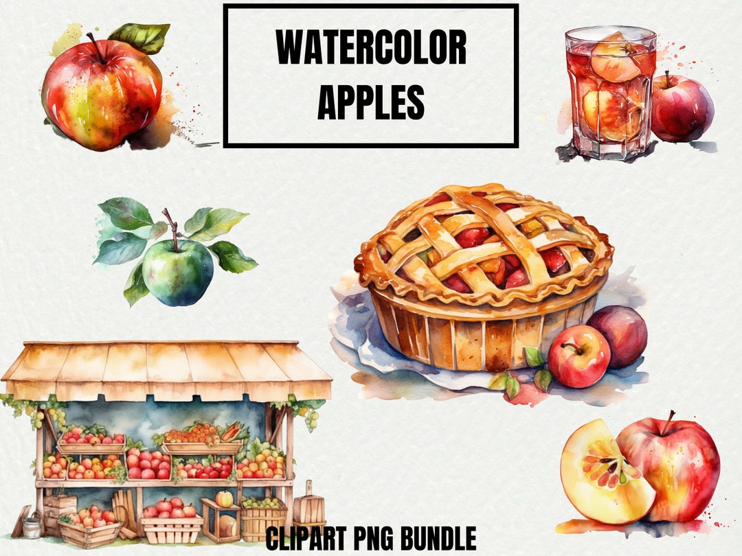 Watercolor Apples Clipart Bundle | Apple Harvest Digital PNG | Red ...
