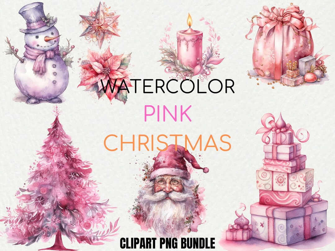 Watercolor Pink Christmas Clipart | Vintage Pink Christmas ...