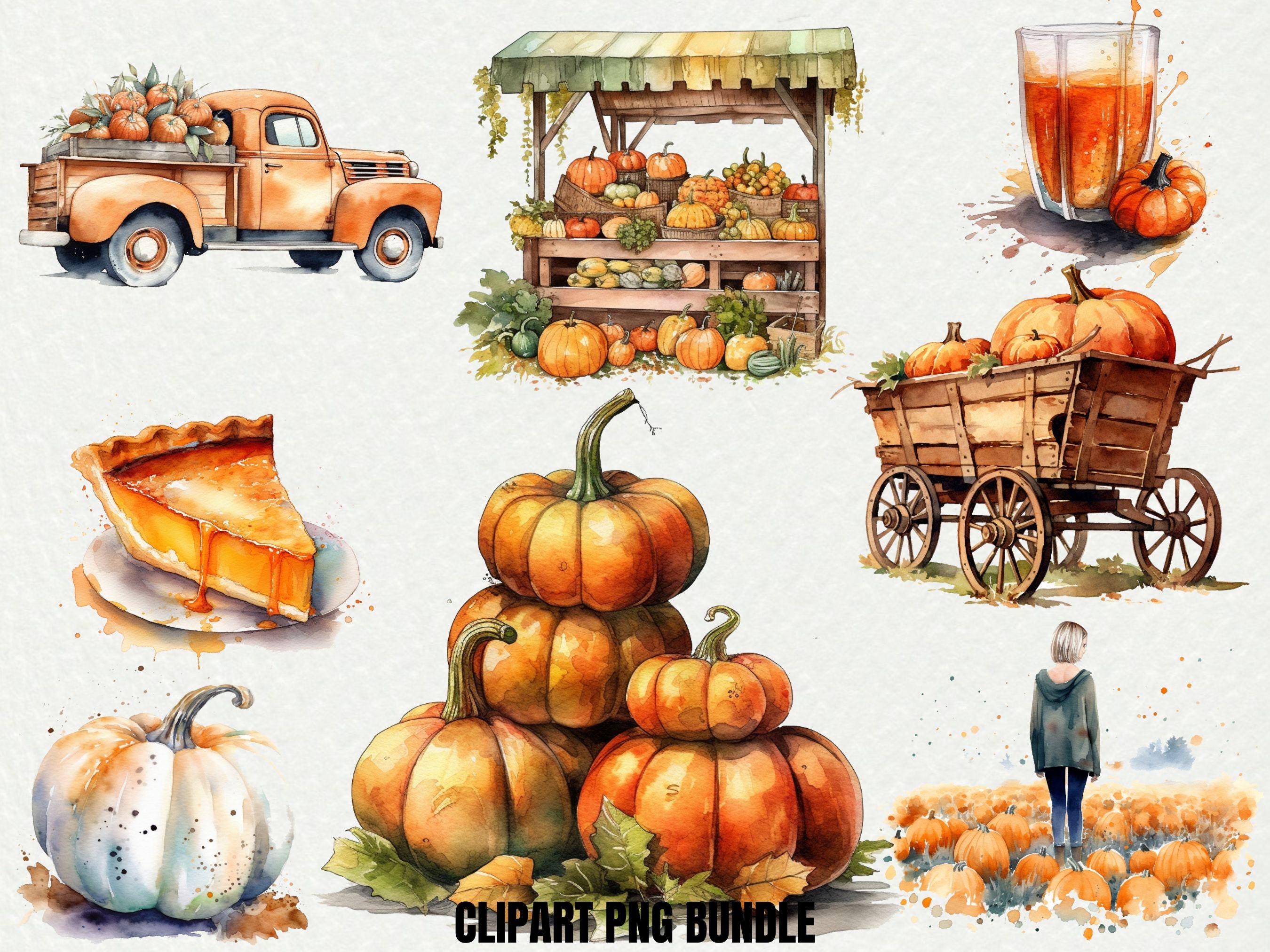 Watercolor Pumpkin Spice Clipart Bundle Cozy Fall Images Pumpkin ...