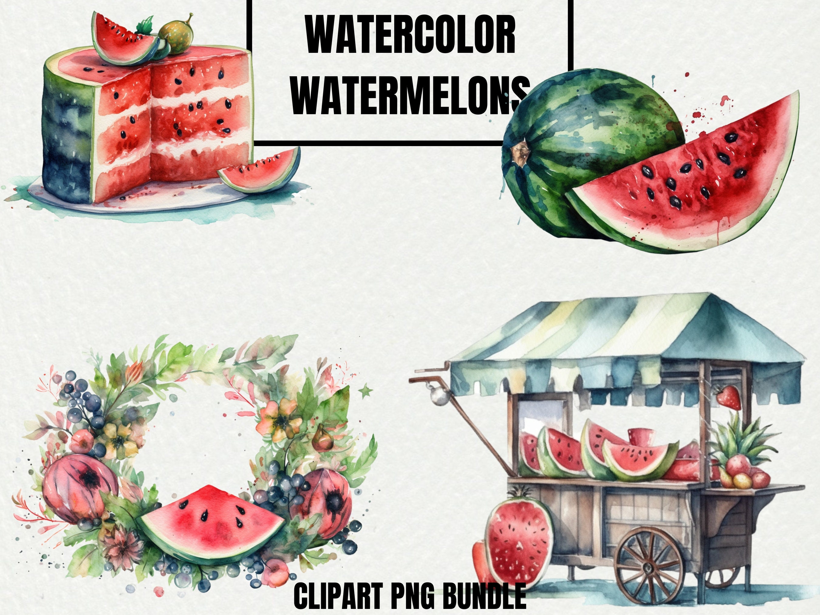 Watercolor Watermelon Clipart Bundle Watermelons Digital PNG Summer ...