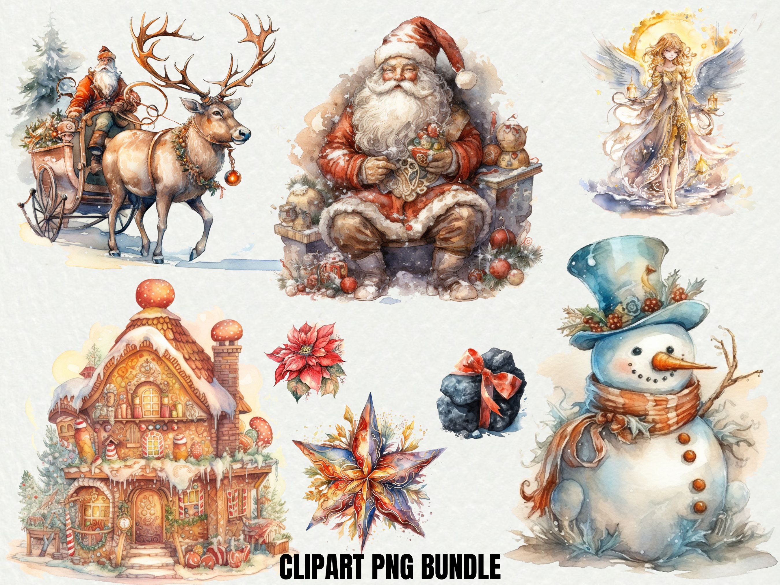 Watercolor Vintage Christmas Clipart | Painted Christmas Illustrations ...