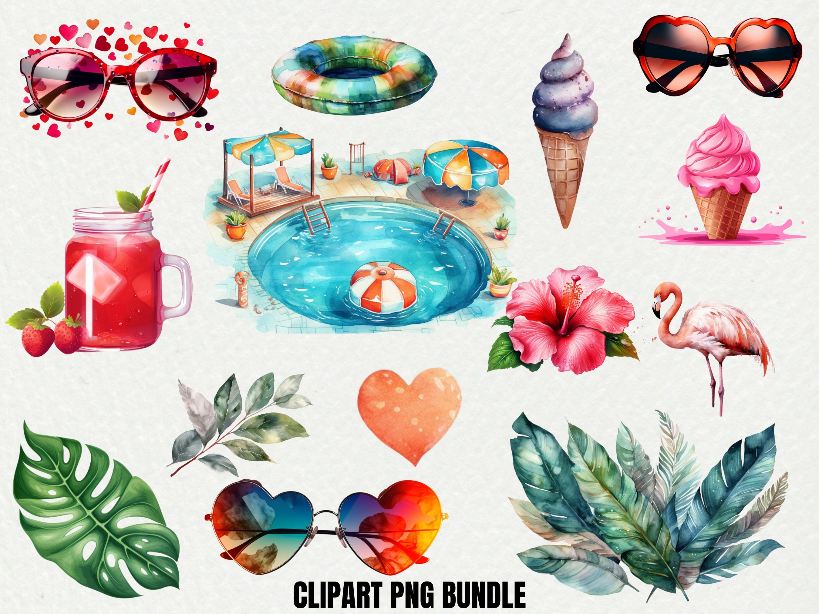 Watercolor Summer Party Clipart | Pool Beach Party | Summer Vacation ...