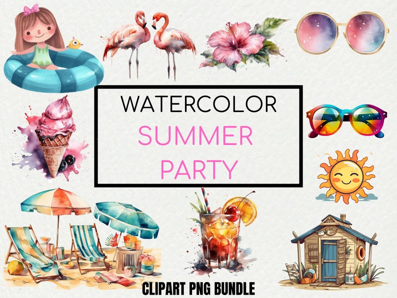 Watercolor Summer Party Clipart | Pool Beach Party | Summer Vacation ...
