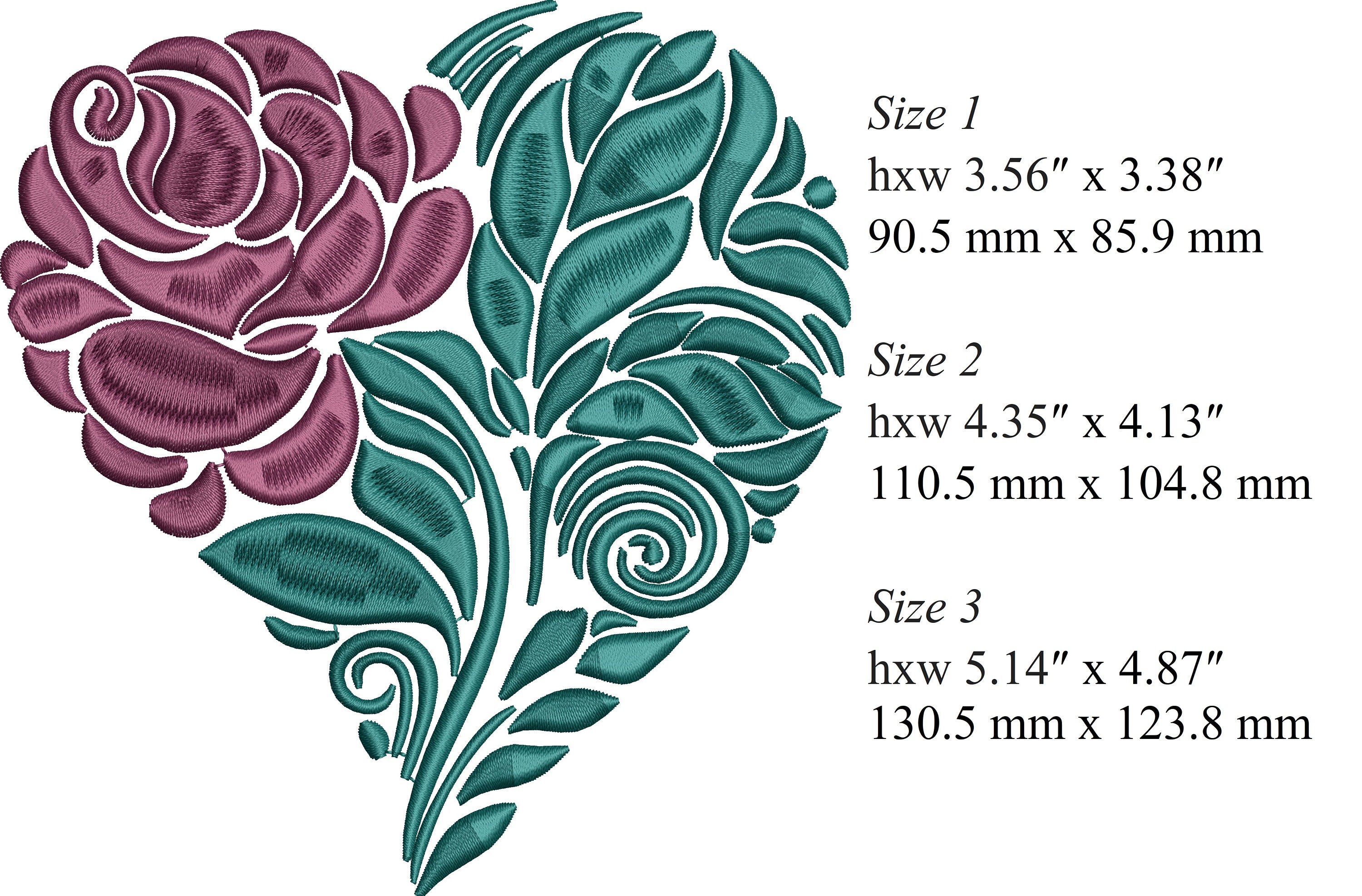 Rose Heart Flower Machine Embroidery Designs 3 Sizes - Etsy