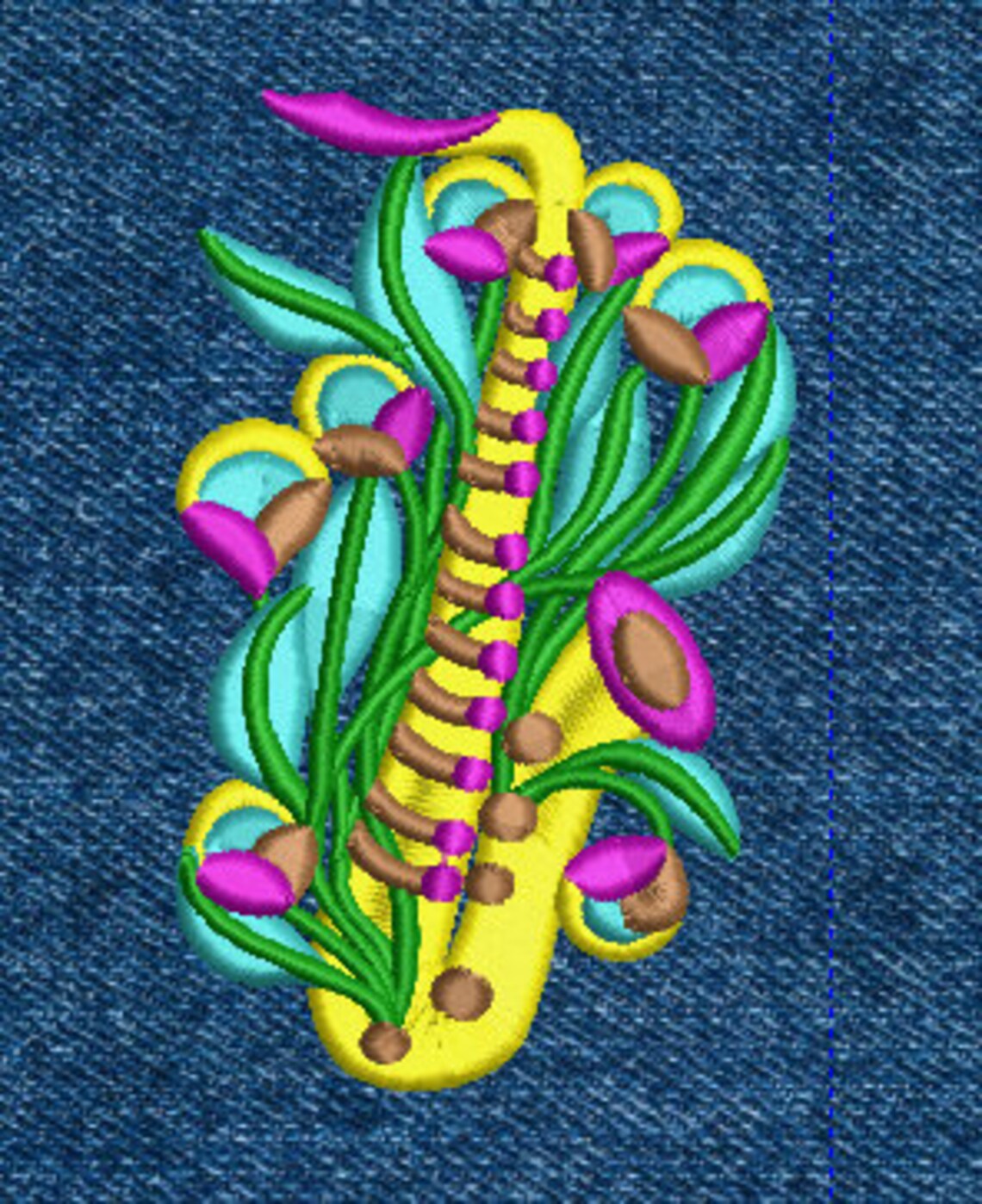 Saxophone and Flowers 3 Sizes Machine Embroidery Design - Etsy