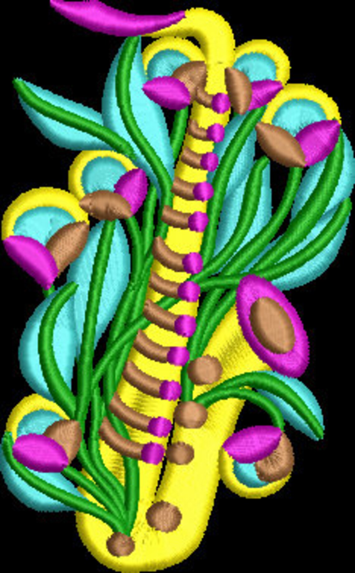 Saxophone and Flowers 3 Sizes Machine Embroidery Design | Etsy