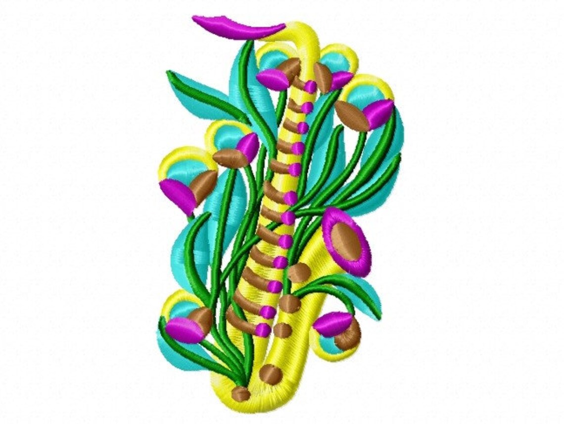 Saxophone and Flowers 3 Sizes Machine Embroidery Design - Etsy