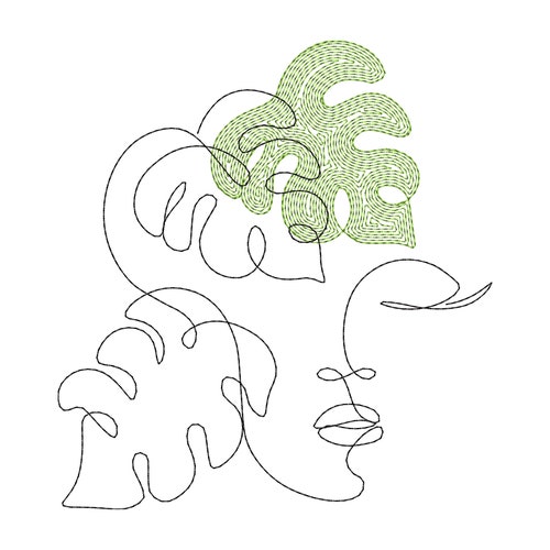 Woman With Flowers Embroidery Design One Line Art Embroidery - Etsy