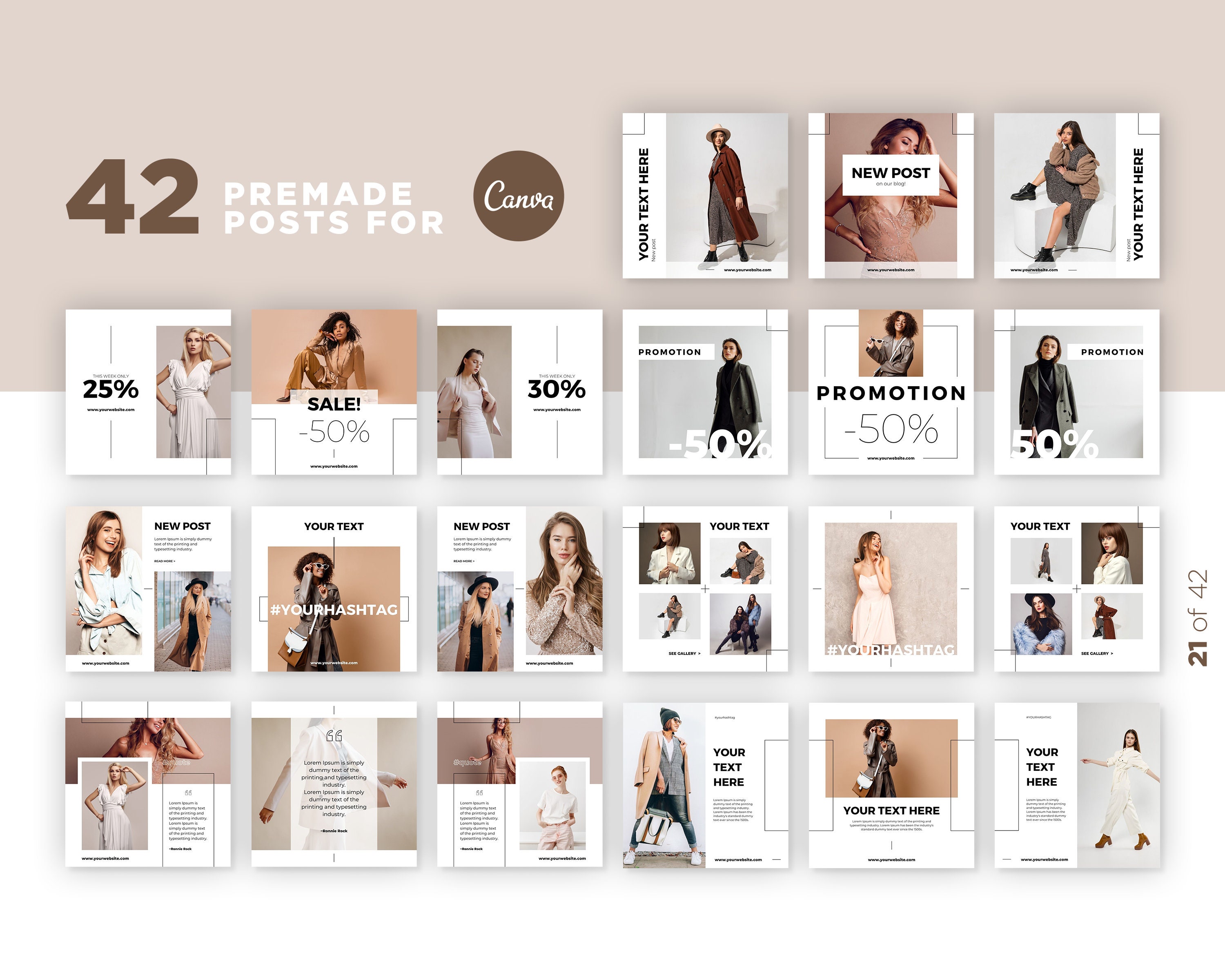 Instagram Puzzle Post Template, Canva Instagram Presets for Fashion ...