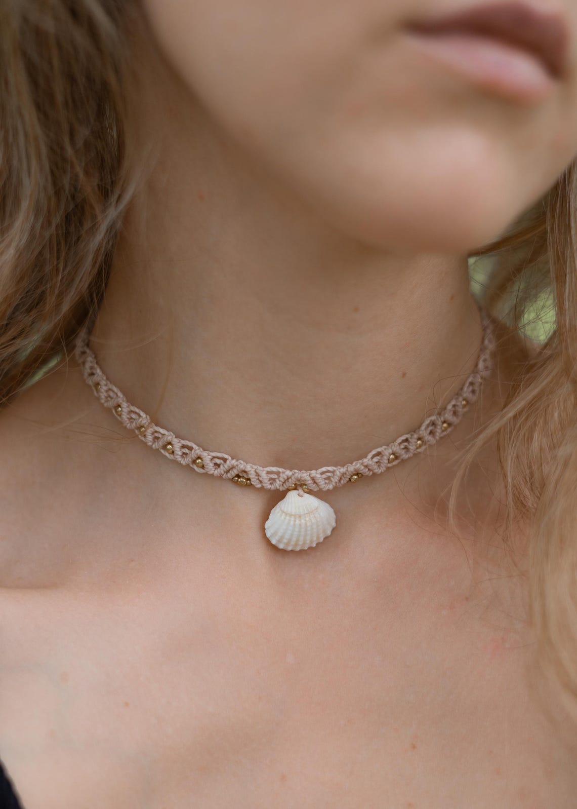 Handmade Macrame Necklace With Seashell, Boho Jewelry, Adjustable ...