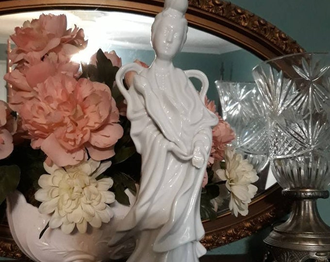 Japanese GEISHA Statue Asian Lady Figurine Holding a Lotus Bud & Leaf ...
