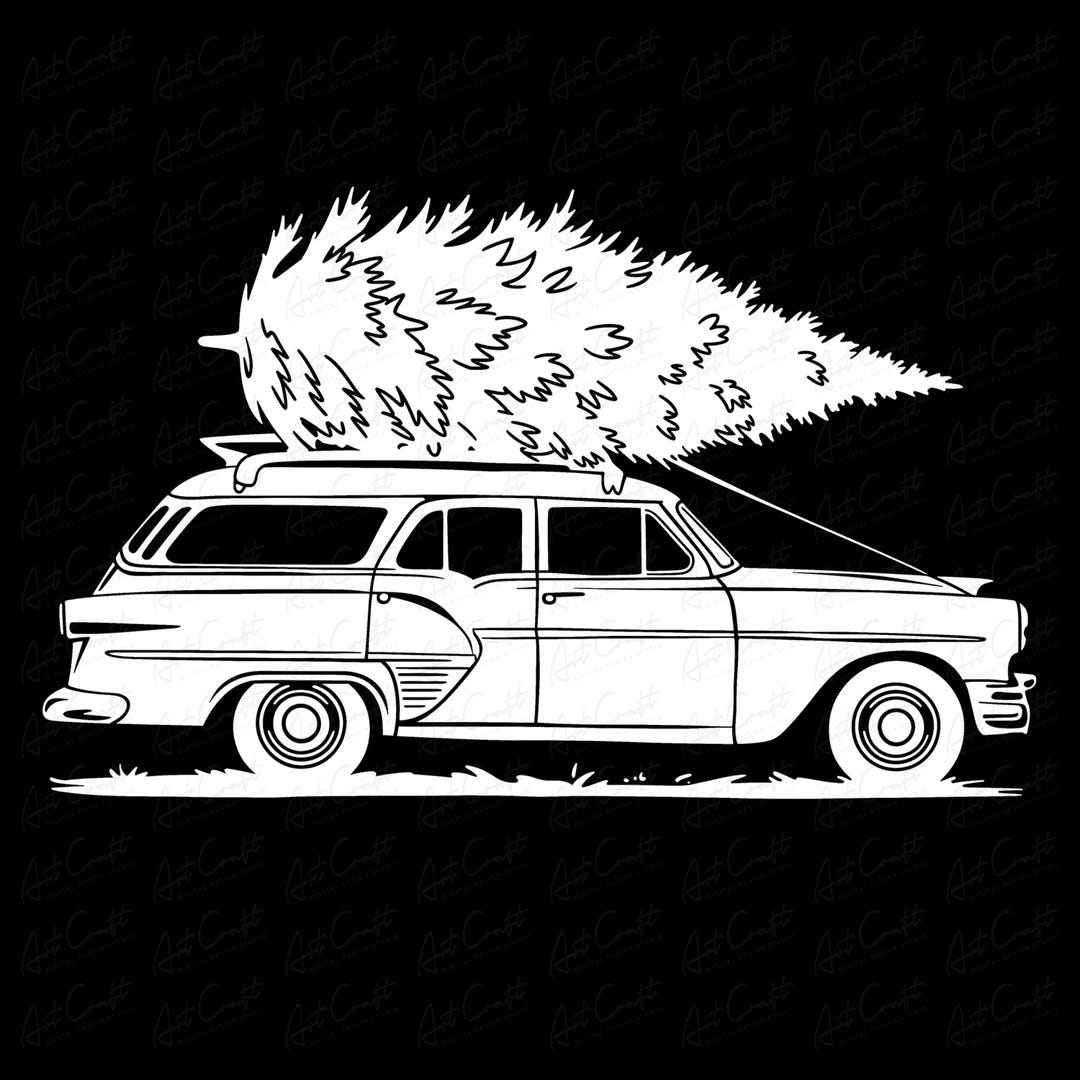 Vintage Christmas Car Digital Design Download, Classic Car With ...