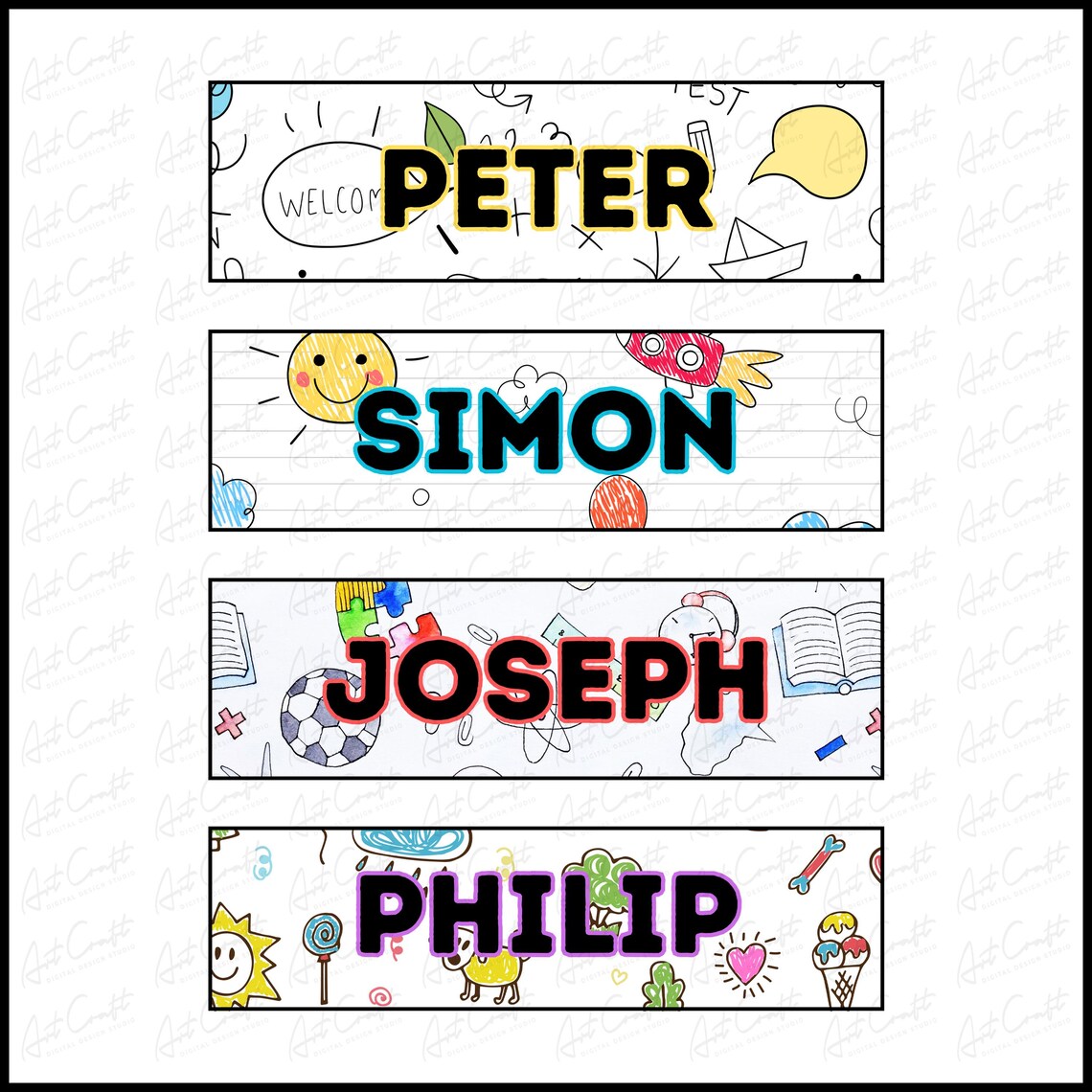 Doodle Name Label Tags: Editable Classroom Desk Plates (A4 Printable ...