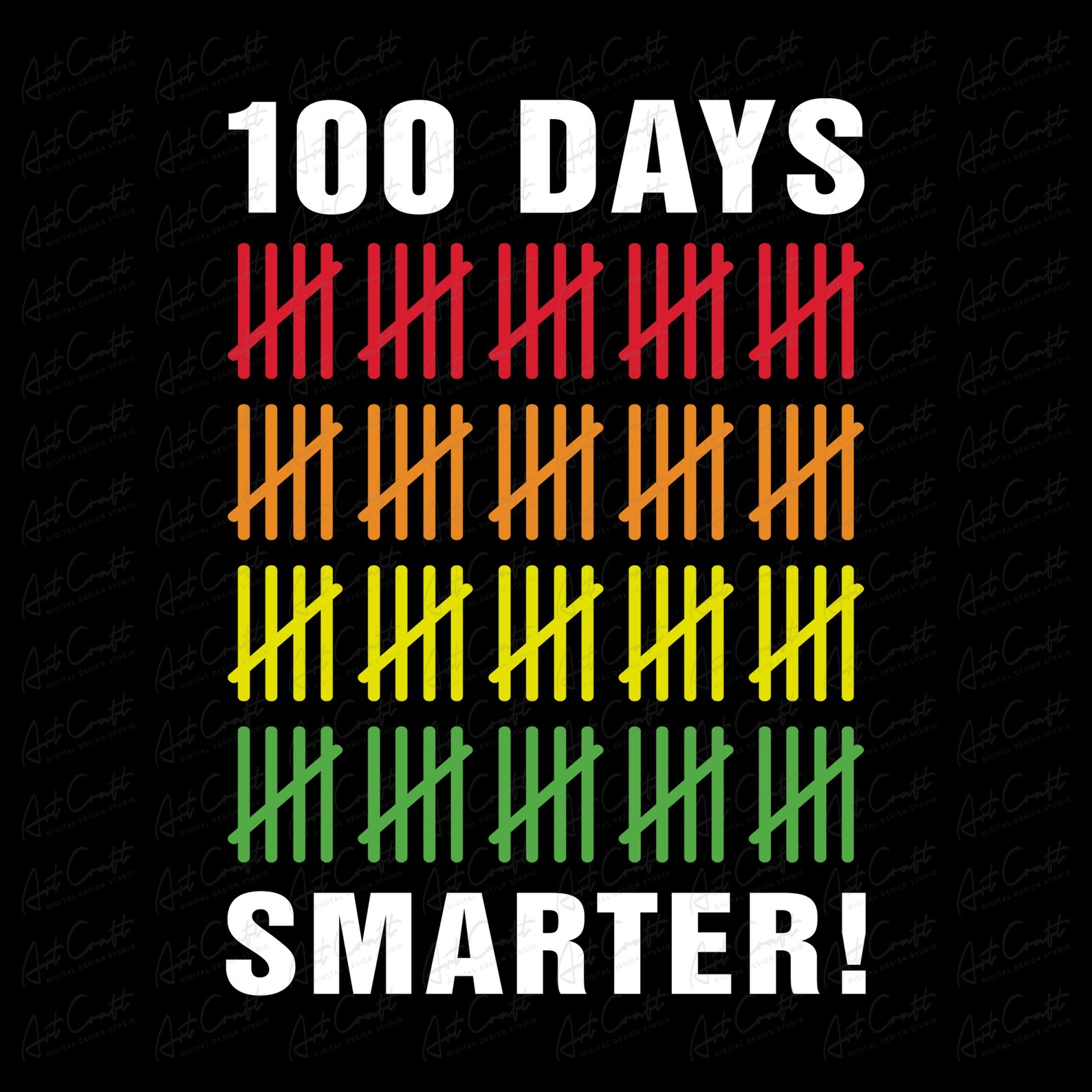 100 Days Smarter Rainbow Tally Marks: School Clipart (SVG, PNG Digital ...