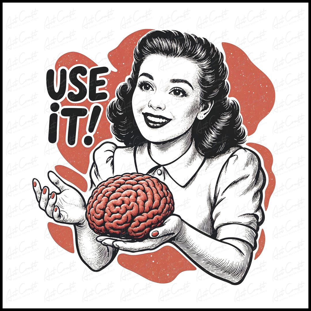 Retro Lady Brain Art: Funny Sarcastic Sublimation Design (digital ...